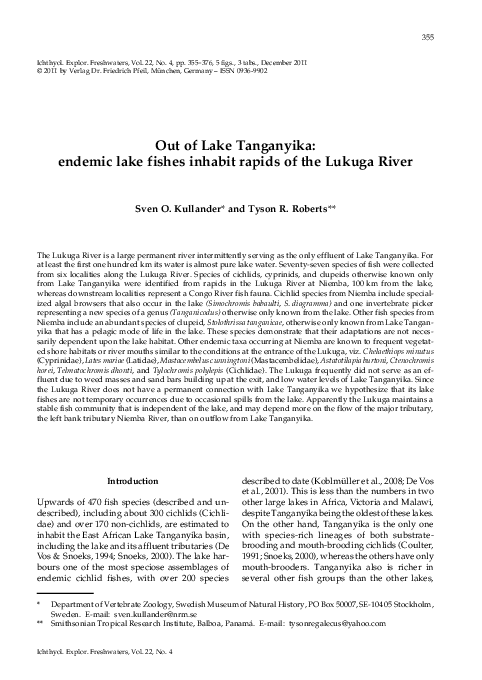 (PDF) Out of Lake Tanganyika: endemic lake fishes inhabit rapids of the ...