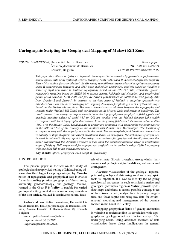 Pdf Cartographic Scripting For Geophysical Mapping Of Malawi Rift Zone