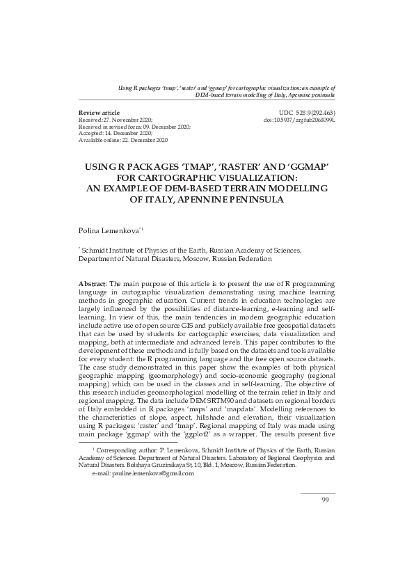 Pdf Using R Packages Tmap Raster And Ggmap For Cartographic Visualization An Example
