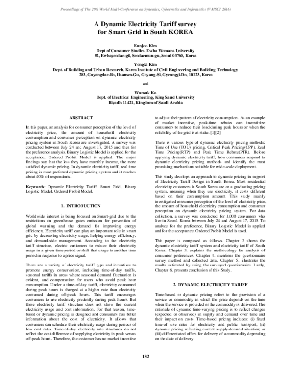 (PDF) A Dynamic Electricity Tariff survey for Smart Grid in South KOREA