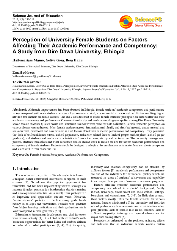 (PDF) Perception of University Female Students on Factors Affecting ...