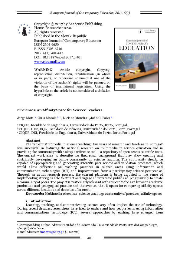 (PDF) mSciences: an Affinity Space for Science Teachers