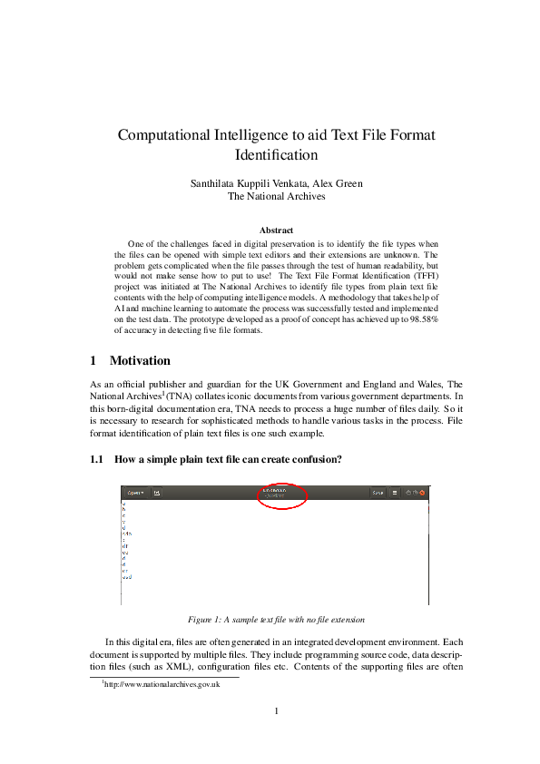 (PDF) Computational Intelligence to aid Text File Format Identification