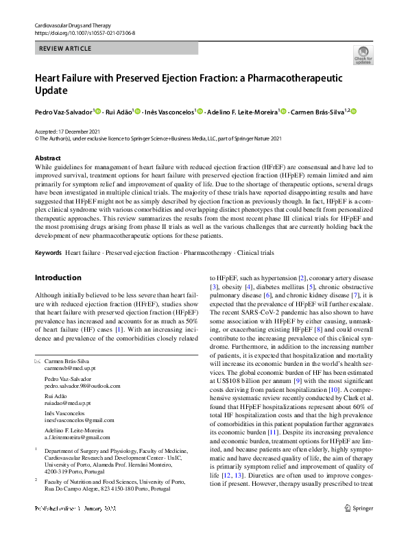 (PDF) Heart Failure with Preserved Ejection Fraction: a Pharmacotherapeutic Update