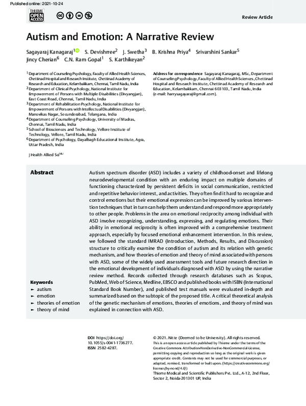 (PDF) Autism and Emotion: A Narrative Review
