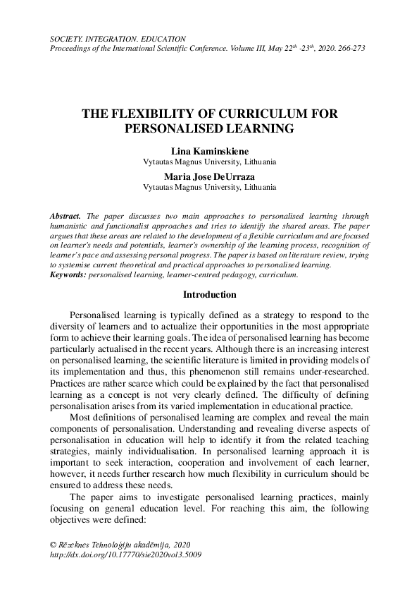 (PDF) The Flexibility of Curriculum for Personalised Learning