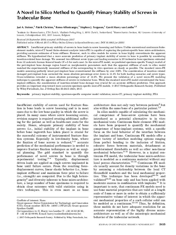 (PDF) A novel in silico method to quantify primary stability of screws ...