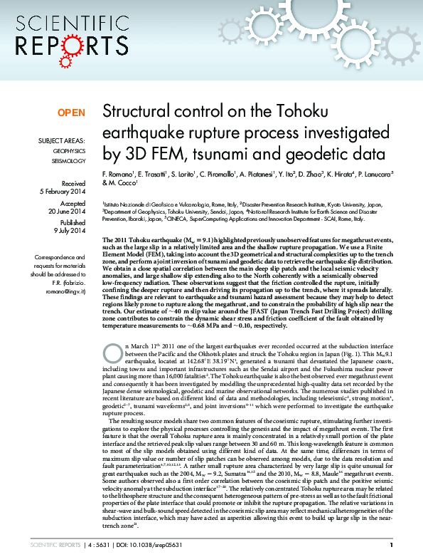 (PDF) Structural control on the Tohoku earthquake rupture process ...