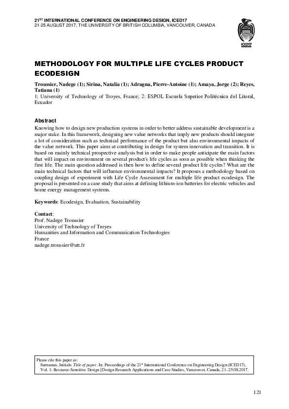 (PDF) Methodology for multiple life cycles product ecodesign