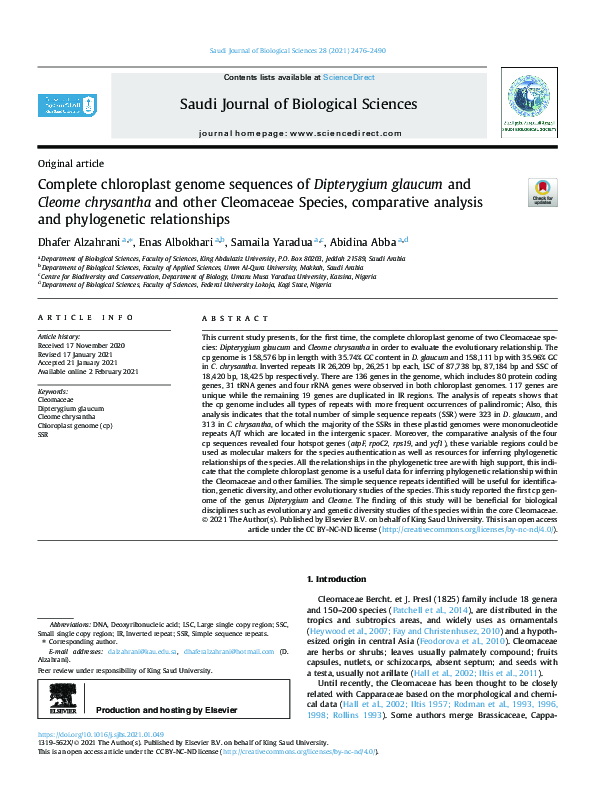 (PDF) Complete chloroplast genome sequences of Dipterygium glaucum and Cleome chrysantha and ...