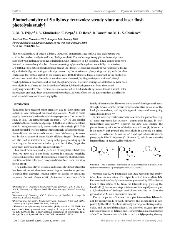 (PDF) Photochemistry of 5-allyloxy-tetrazoles: steady-state and laser flash photolysis study