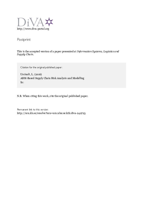 (PDF) Paper Title: ABM-Based Supply Chain Risk Analysis and Modelling