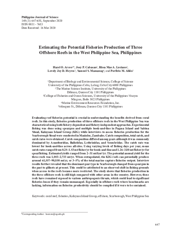 (PDF) Estimating the Potential Fisheries Production of Three Offshore ... (PDF) Estimating the Potential Fisheries Production of Three Offshore ...