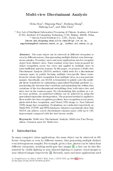 (PDF) Multi-view Discriminant Analysis