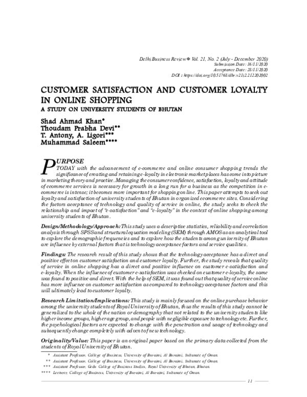 (PDF) Customer Satisfaction and Customer Loyalty in Online Shopping A ...