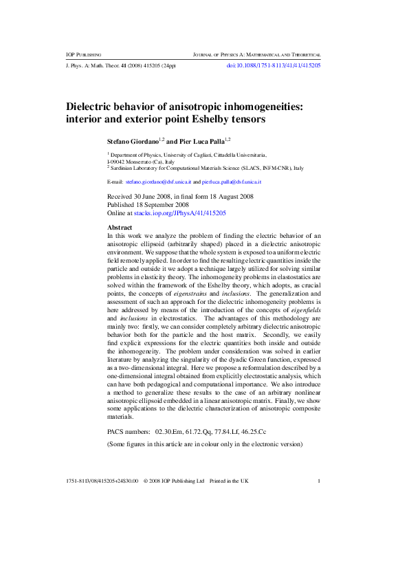 (PDF) Dielectric behavior of anisotropic inhomogeneities: interior and ...