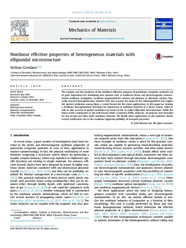 (PDF) Nonlinear effective properties of heterogeneous materials with ...