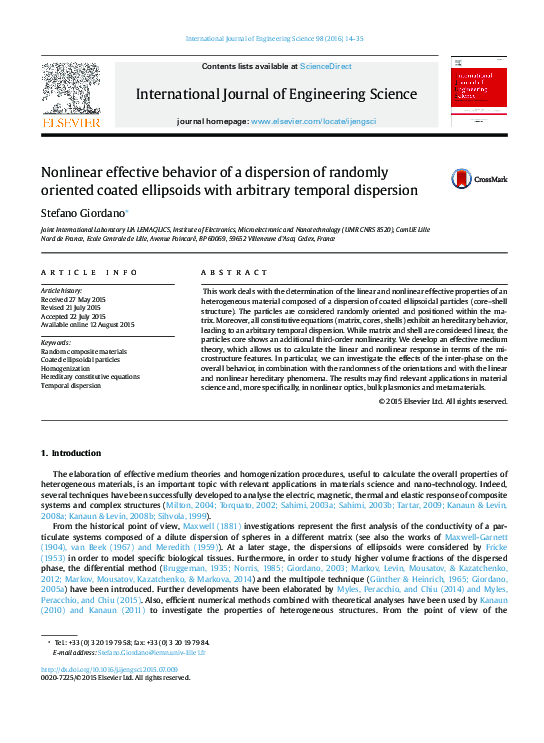 (PDF) Nonlinear effective behavior of a dispersion of randomly oriented coated ellipsoids with ...