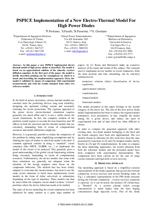 (PDF) PSPICE implementation of a new electro-thermal model for high power diodes | Stefano ...
