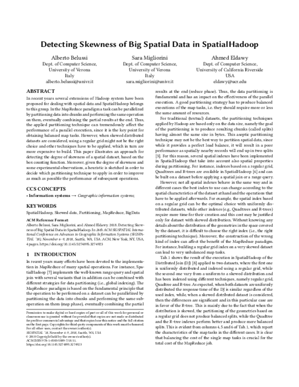 Pdf Detecting Skewness Of Big Spatial Data In Spatialhadoop Sara Migliorini
