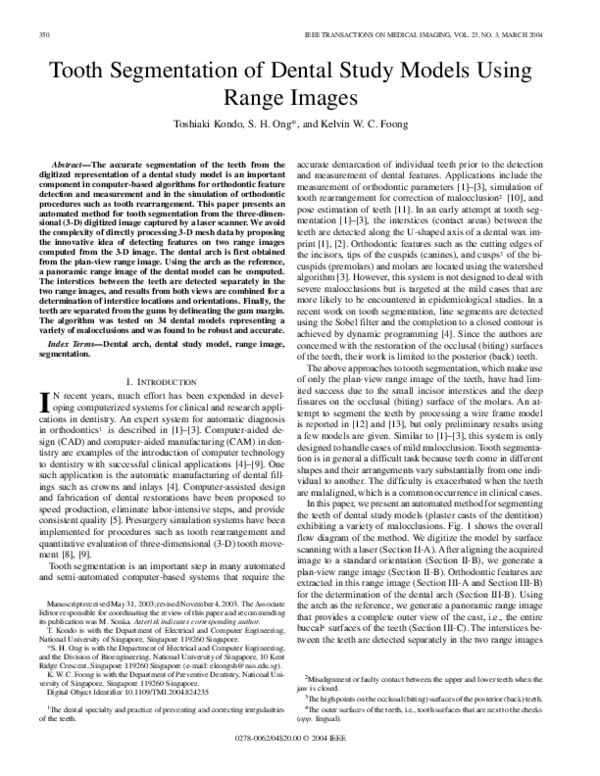 (PDF) Tooth Segmentation of Dental Study Models Using Range Images