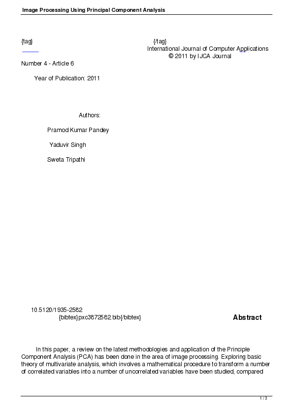 (PDF) Image Processing Using Principal Component Analysis