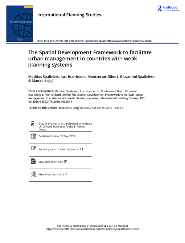 Pdf The Spatial Development Framework To Facilitate Urban Management In Countries With Weak