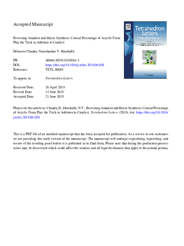(PDF) Revisiting Amadori and Heyns synthesis: Critical percentage of ...