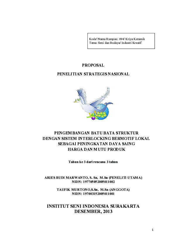 (PDF) Proposal Penelitian Strategis Nasional: Pengembangan Batu Bata Struktur Dengan Sistem ...