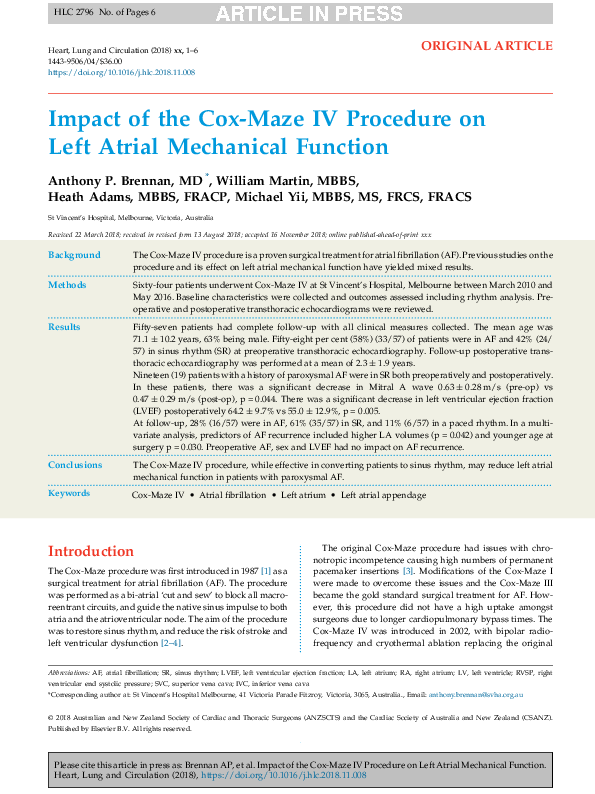 (PDF) Impact of the Cox-Maze IV Procedure on Left Atrial Mechanical ...