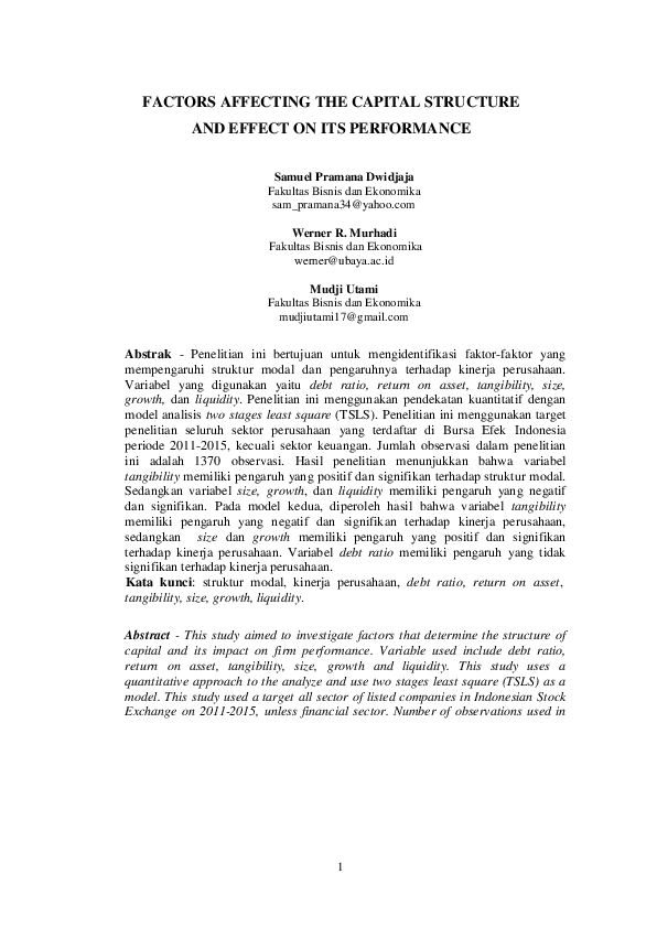 (PDF) Factors Affecting The Capital Structure And Effect On Its Performance