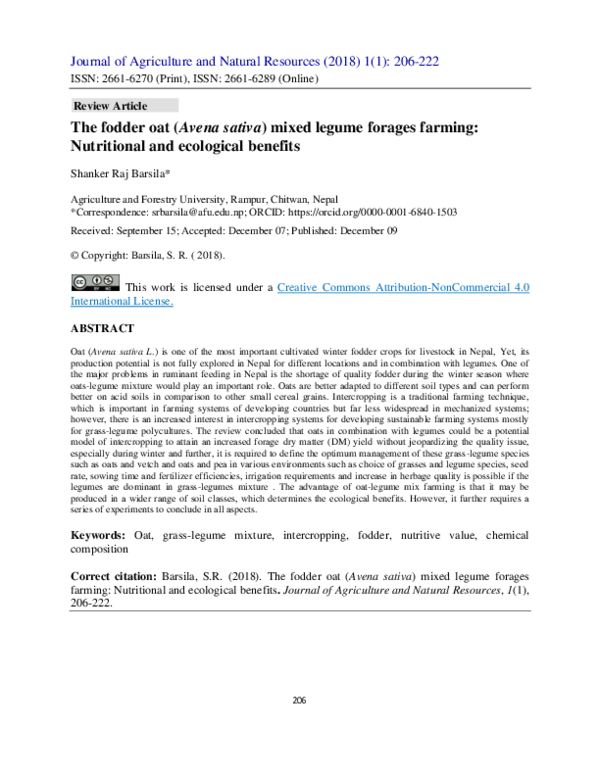 (PDF) The fodder oat (Avena sativa) mixed legume forages farming ...
