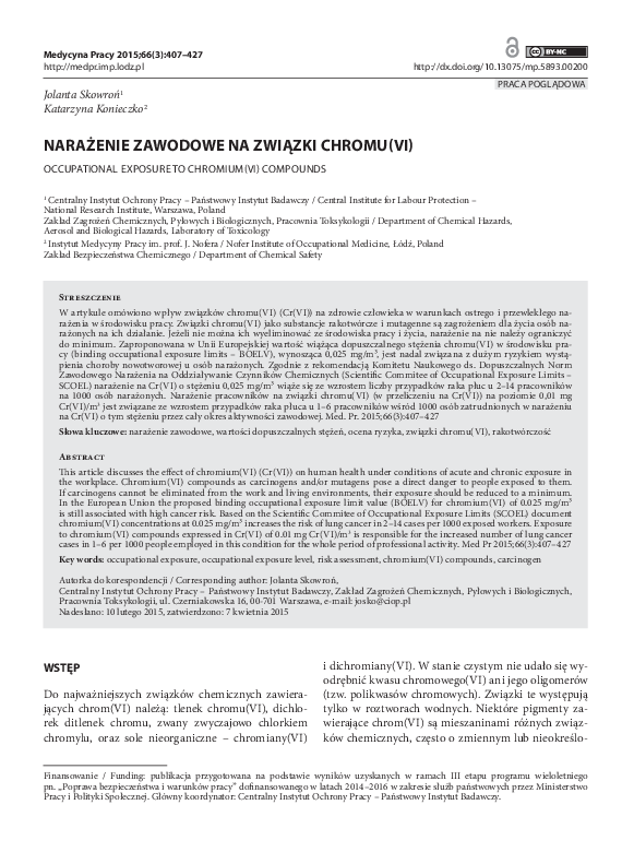 (PDF) Occupational exposure to chromium(VI) compounds