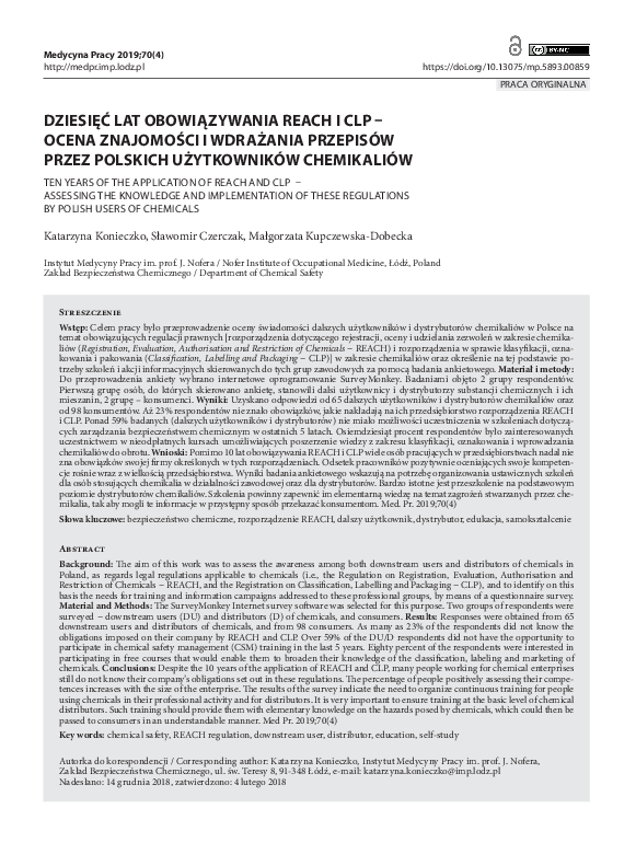 (PDF) Ten years of the application of REACH and CLP – assessing the ...