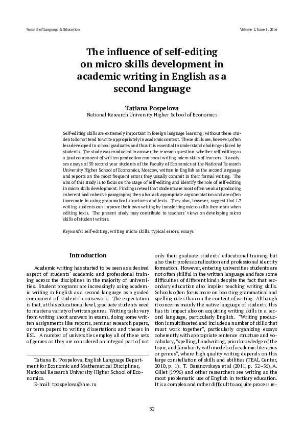 (PDF) The Influence of Self-editing on Micro Skills Development in ...