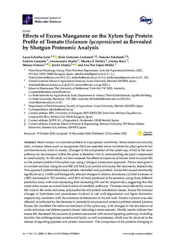 (PDF) Effects of Excess Manganese on the Xylem Sap Protein Profile of ...