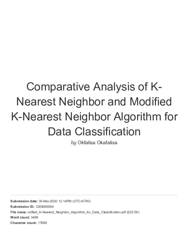 (PDF) Comparative Analysis of KNearest Neighbor and Modified K-Nearest ... (PDF) Comparative Analysis of KNearest Neighbor and Modified K-Nearest ...
