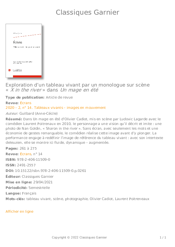 (PDF) Exploration d’un tableau vivant par un monologue sur scène - « X ...