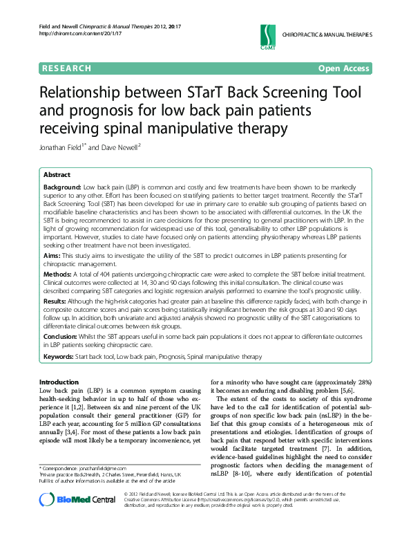 (PDF) Relationship between STarT Back Screening Tool and prognosis for low back pain patients ...