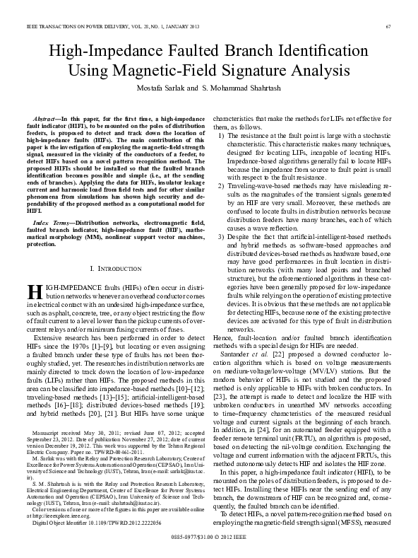 (PDF) High-Impedance Faulted Branch Identification Using Magnetic-Field ...