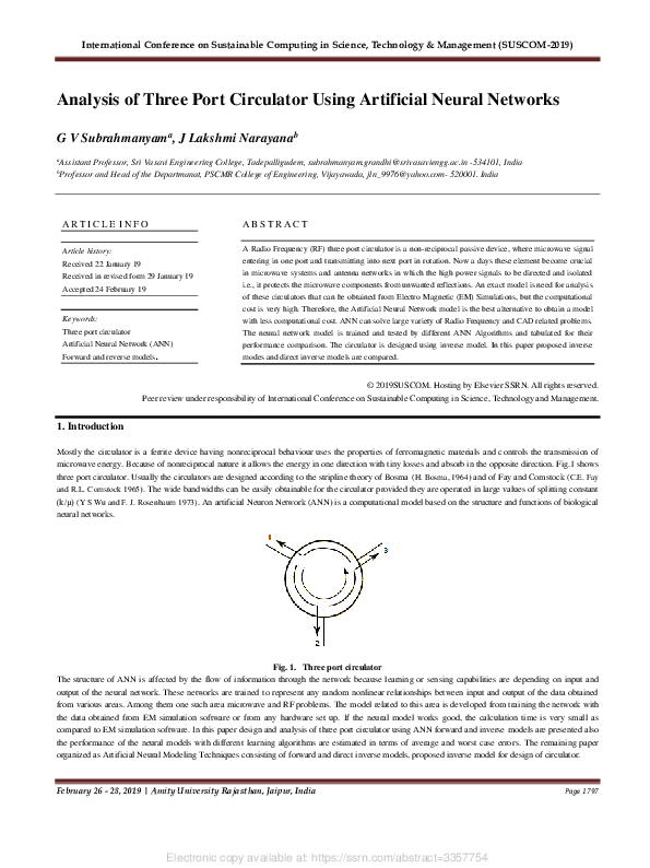 (PDF) Analysis of Three Port Circulator Using Artificial Neural Networks (PDF) Analysis of Three Port Circulator Using Artificial Neural Networks