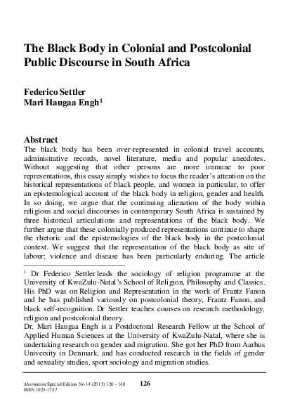 (PDF) The Black Body in Colonial and Postcolonial Public Discourse in ...