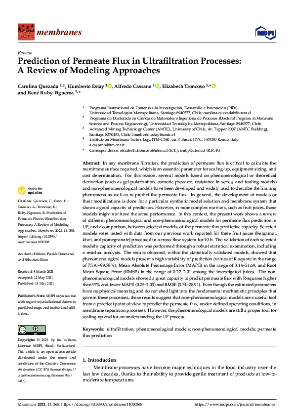 (PDF) Prediction of Permeate Flux in Ultrafiltration Processes: A ...