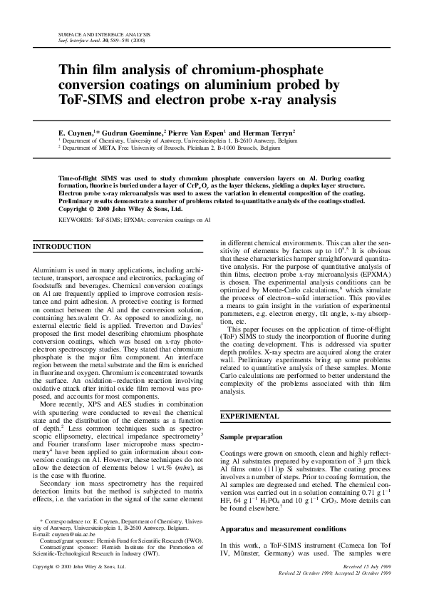 (PDF) Thin film analysis of chromium-phosphate conversion coatings on ...