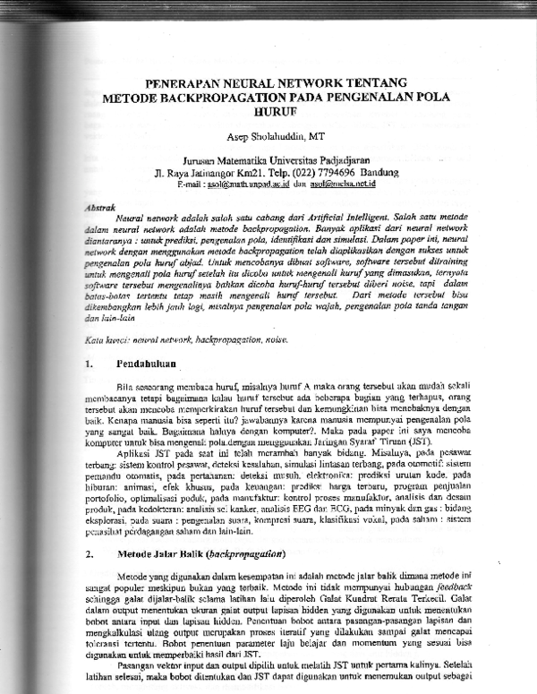 (PDF) Penerapan Neural Network Tentang Metode Backpropagation Pada Pengenalan Pola Huruf