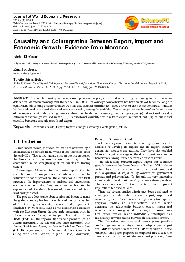 (PDF) Causality and Cointegration Between Export, Import and Economic ...