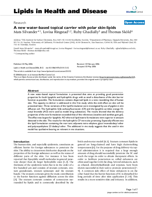 (PDF) The Influence of Skin Surface Lipids on Topical Formulations