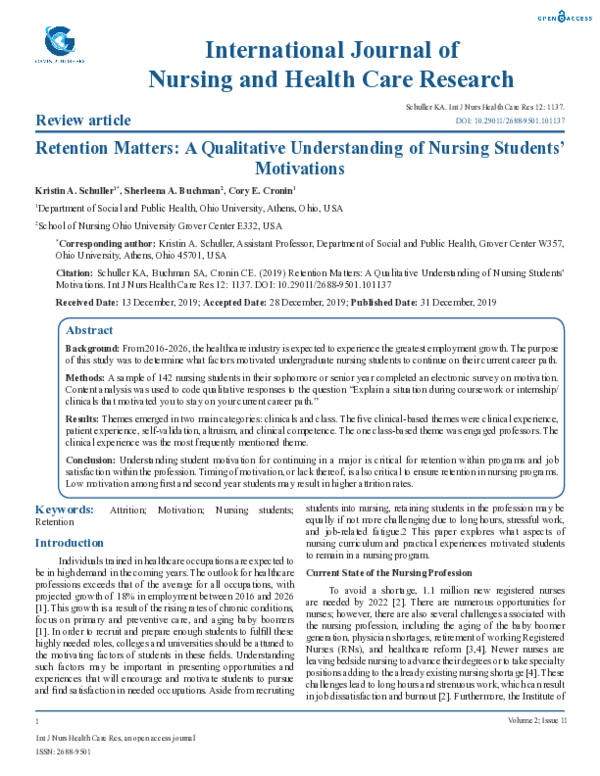 (PDF) Retention Matters a Qualitative Understanding of Nursing Students Motivations