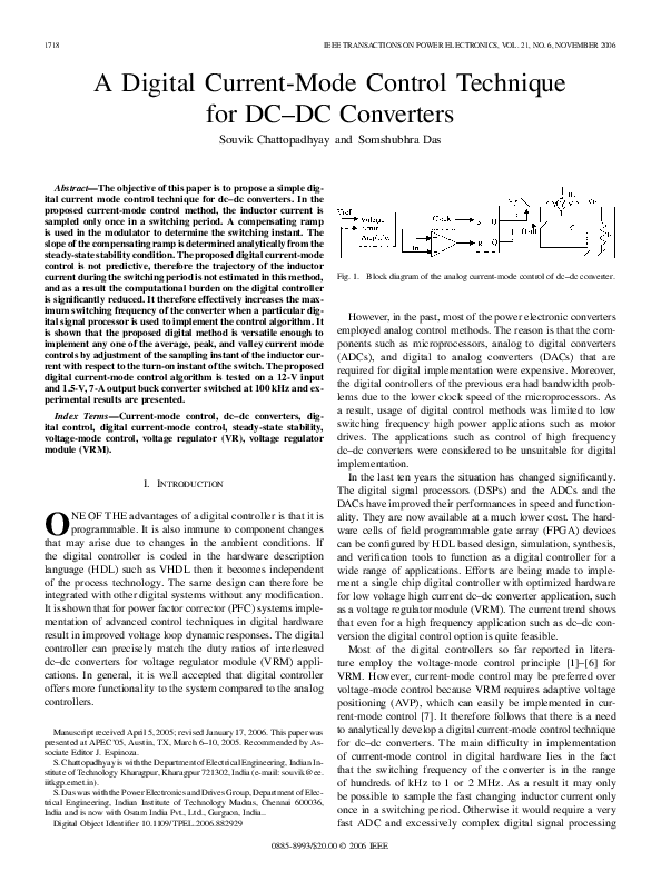 Pdf A Digital Current Mode Control Technique For Dc Dc Converters