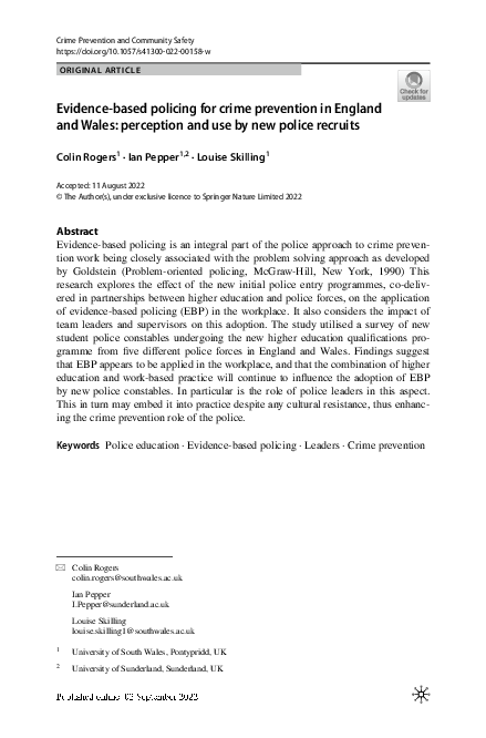 (PDF) Evidence-based policing for crime prevention in England and Wales ...
